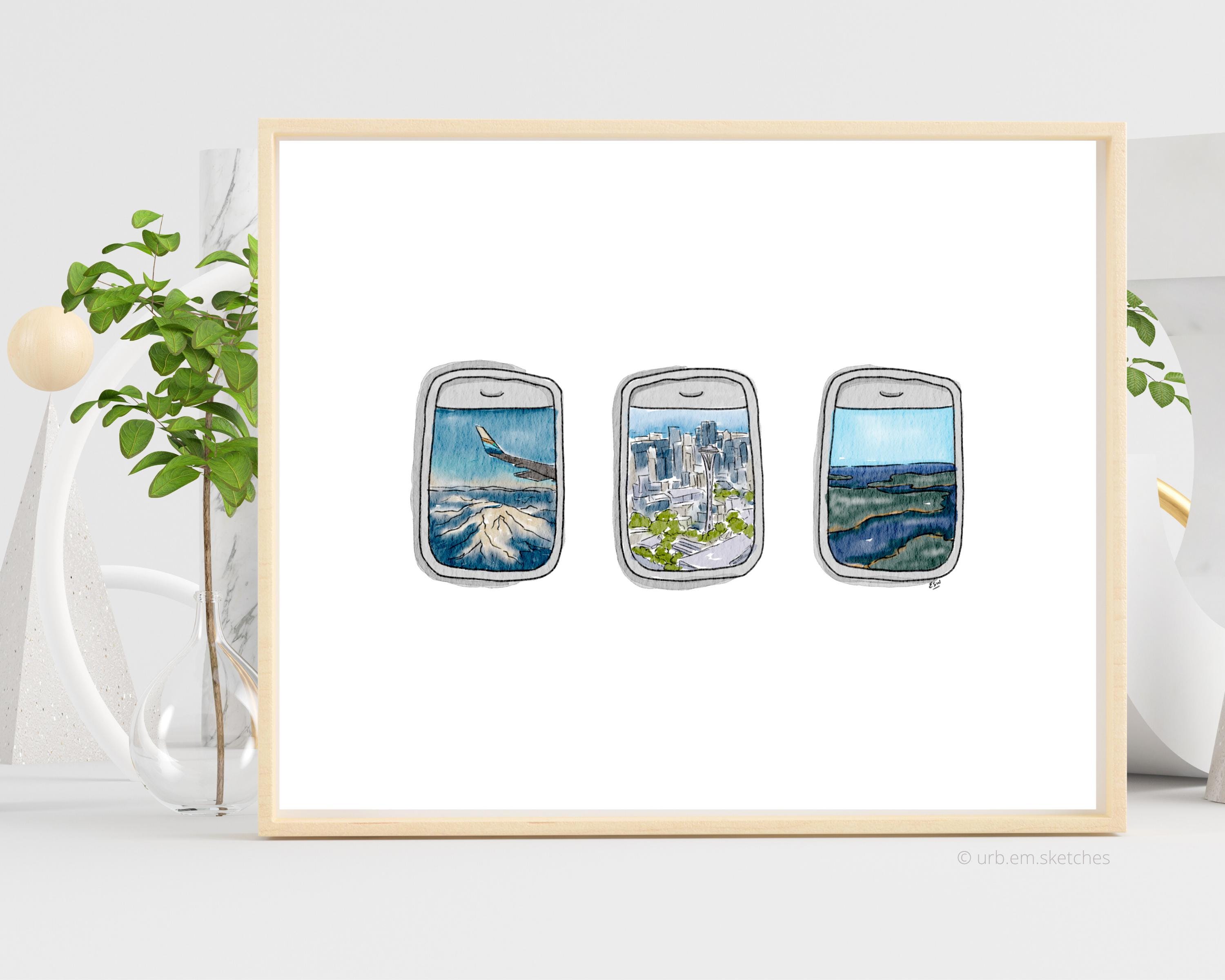 Seattle Airplane Window Views | Print of Original Watercolor Painting ...