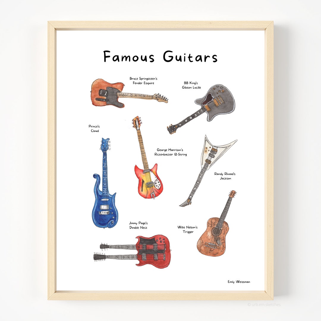 Famous Guitars | Print of Original Watercolor | Well Known Guitars ...