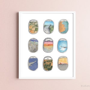 Airplane Window Watercolor Painting | Minimalist Travel Art Print ...