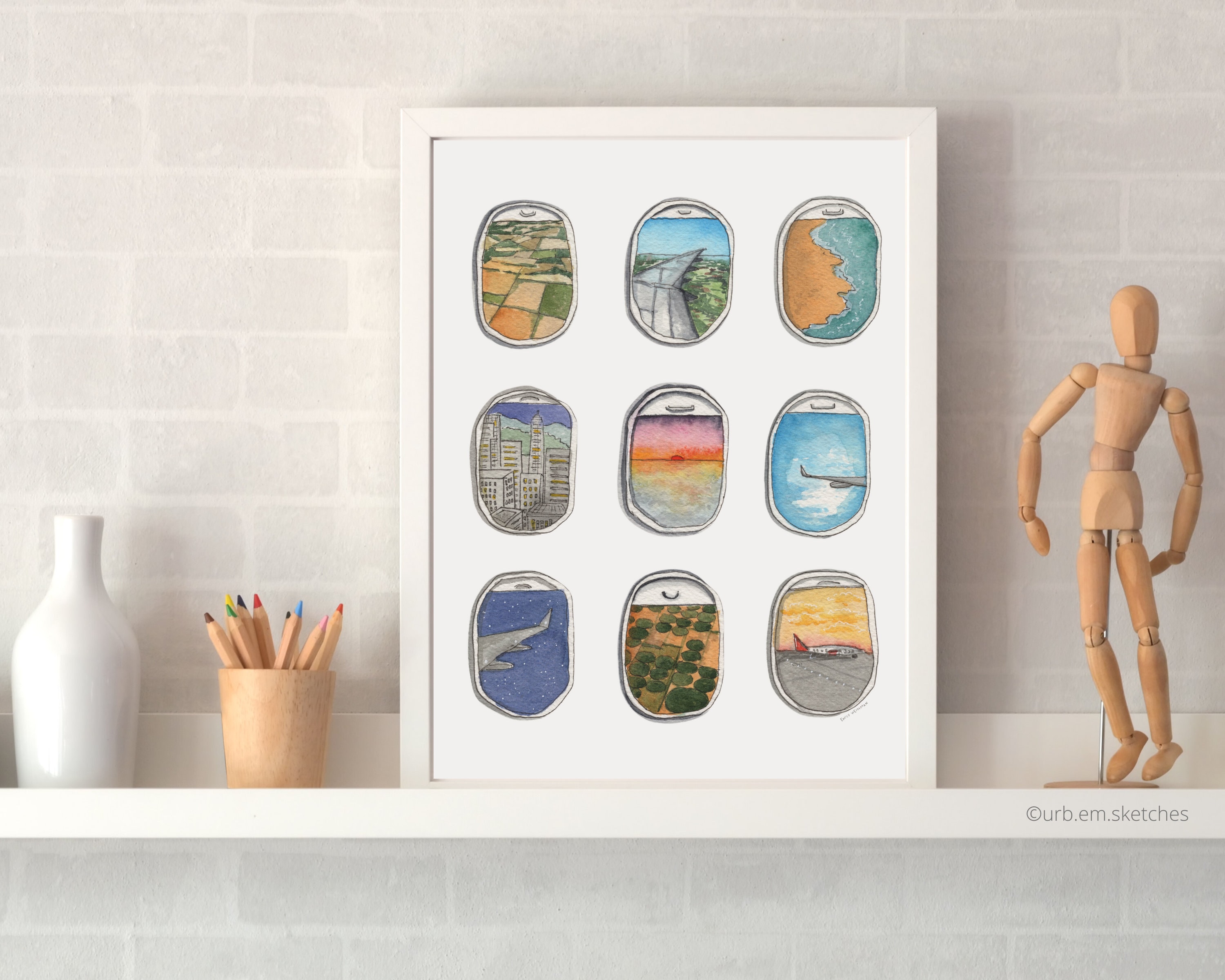 Airplane Window Watercolor Painting | Minimalist Travel Art Print ...