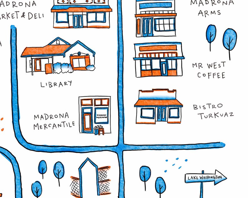 Madrona Seattle Illustrated Neighborhood Map | Art Print of Original ...