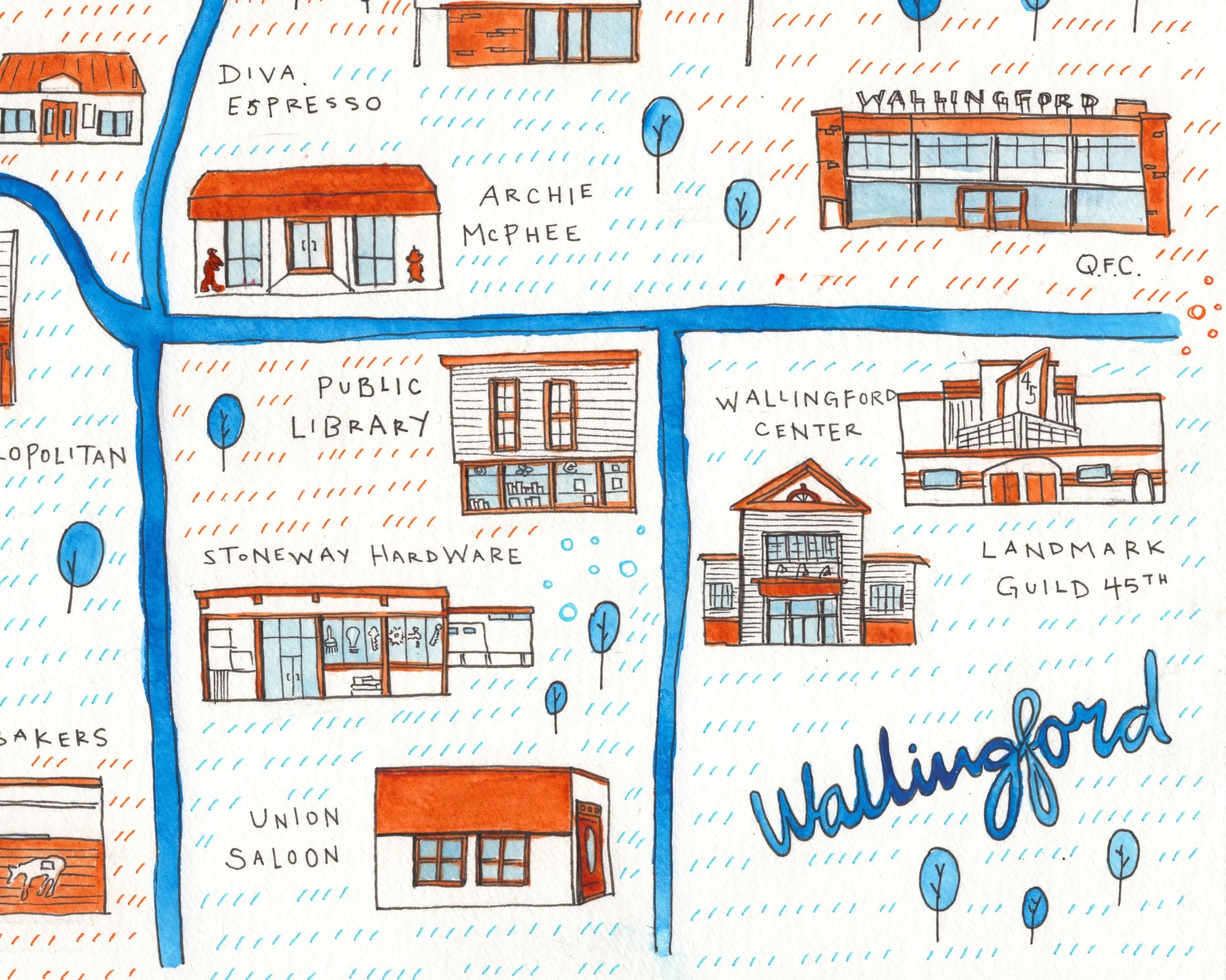 Wallingford Seattle Neighborhood Map 8x10 Print of Original | Etsy