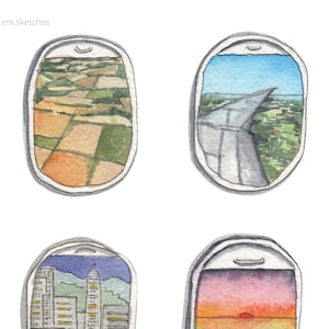 Airplane Window Watercolor Painting | Minimalist Travel Art Print ...