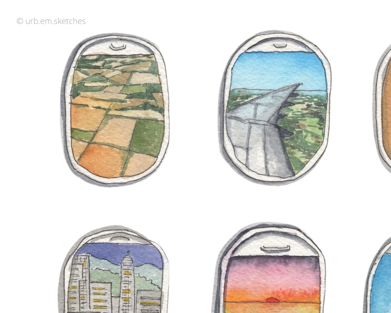 Airplane Window Watercolor Painting | Minimalist Travel Art Print ...