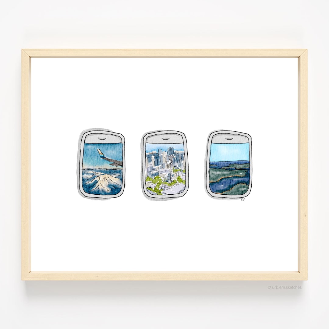 Seattle Airplane Window Views | Print of Original Watercolor Painting ...