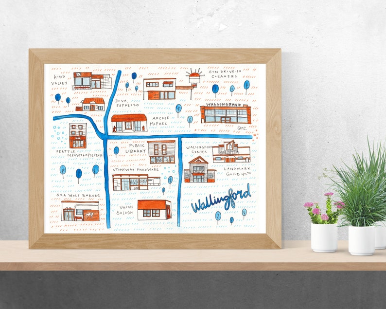 Wallingford Seattle Neighborhood Map 8x10 Print of Original | Etsy