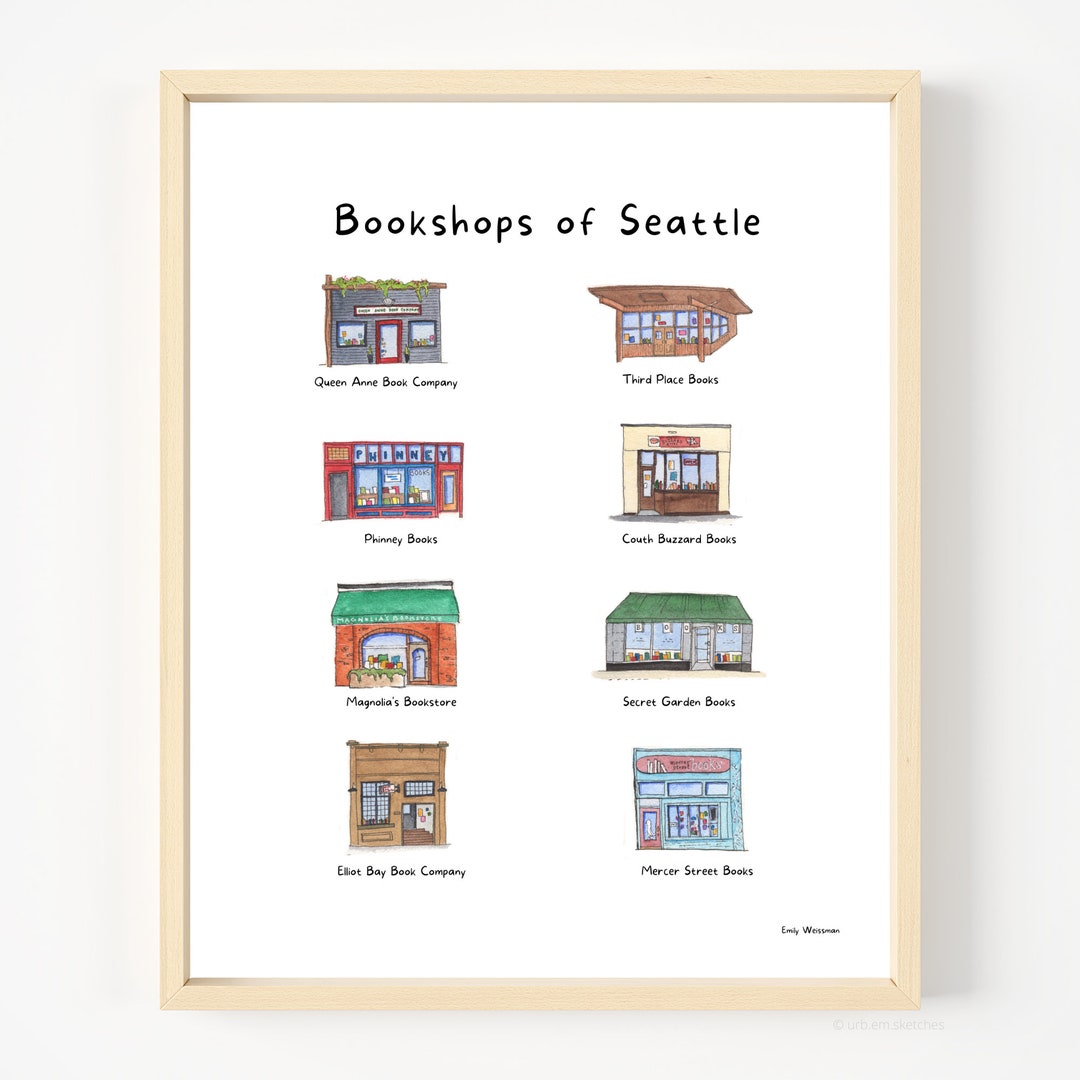 Bookshops of Seattle | Watercolor Print | Favorite Seattle Bookstores ...