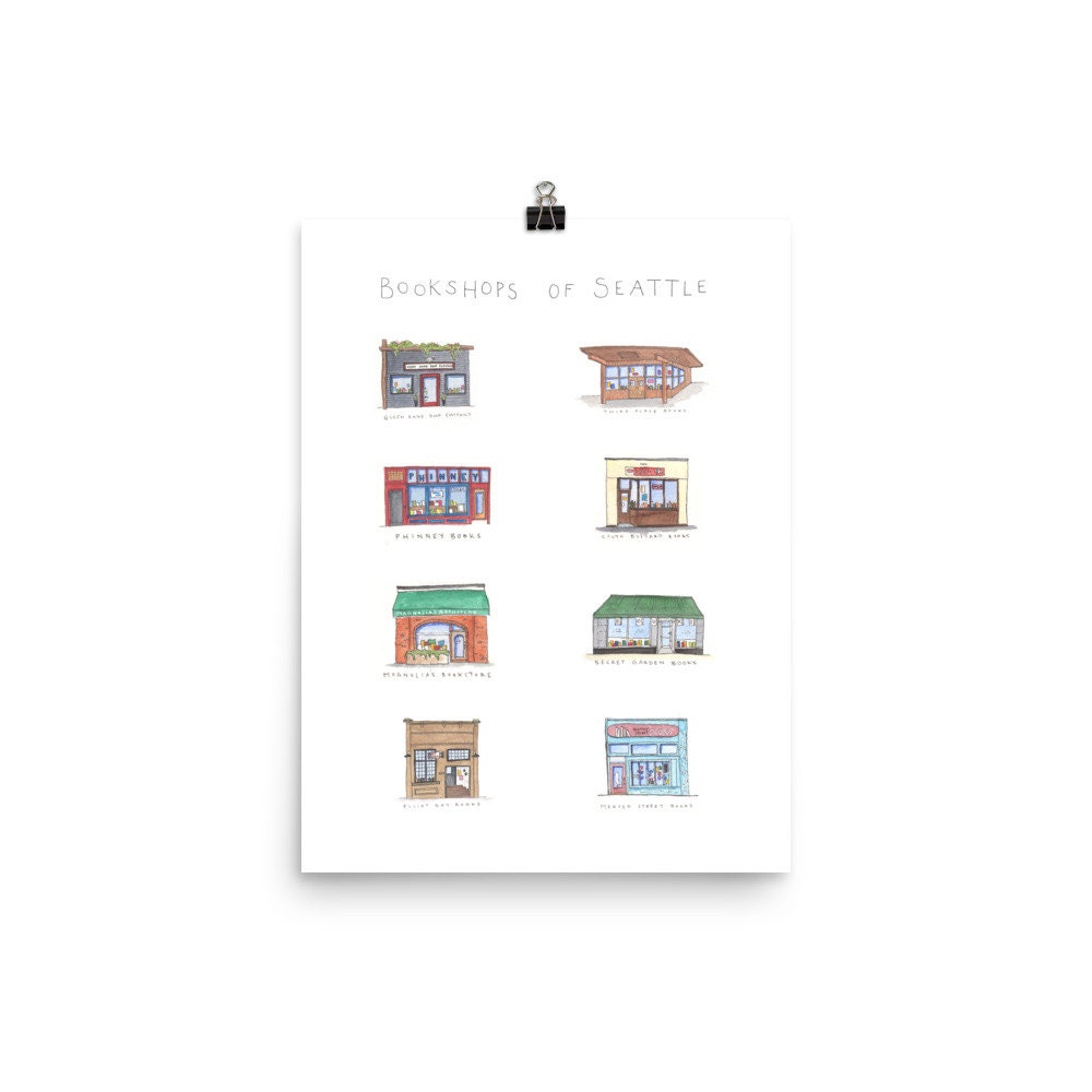 Bookshops of Seattle Watercolor Print Favorite Seattle - Etsy