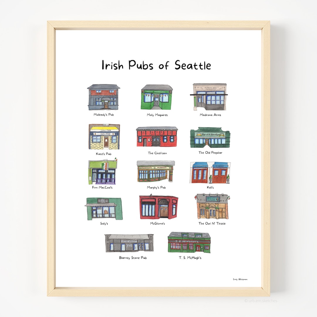 Irish Pubs of Seattle | Watercolor Print | Favorite Seattle Irish ...