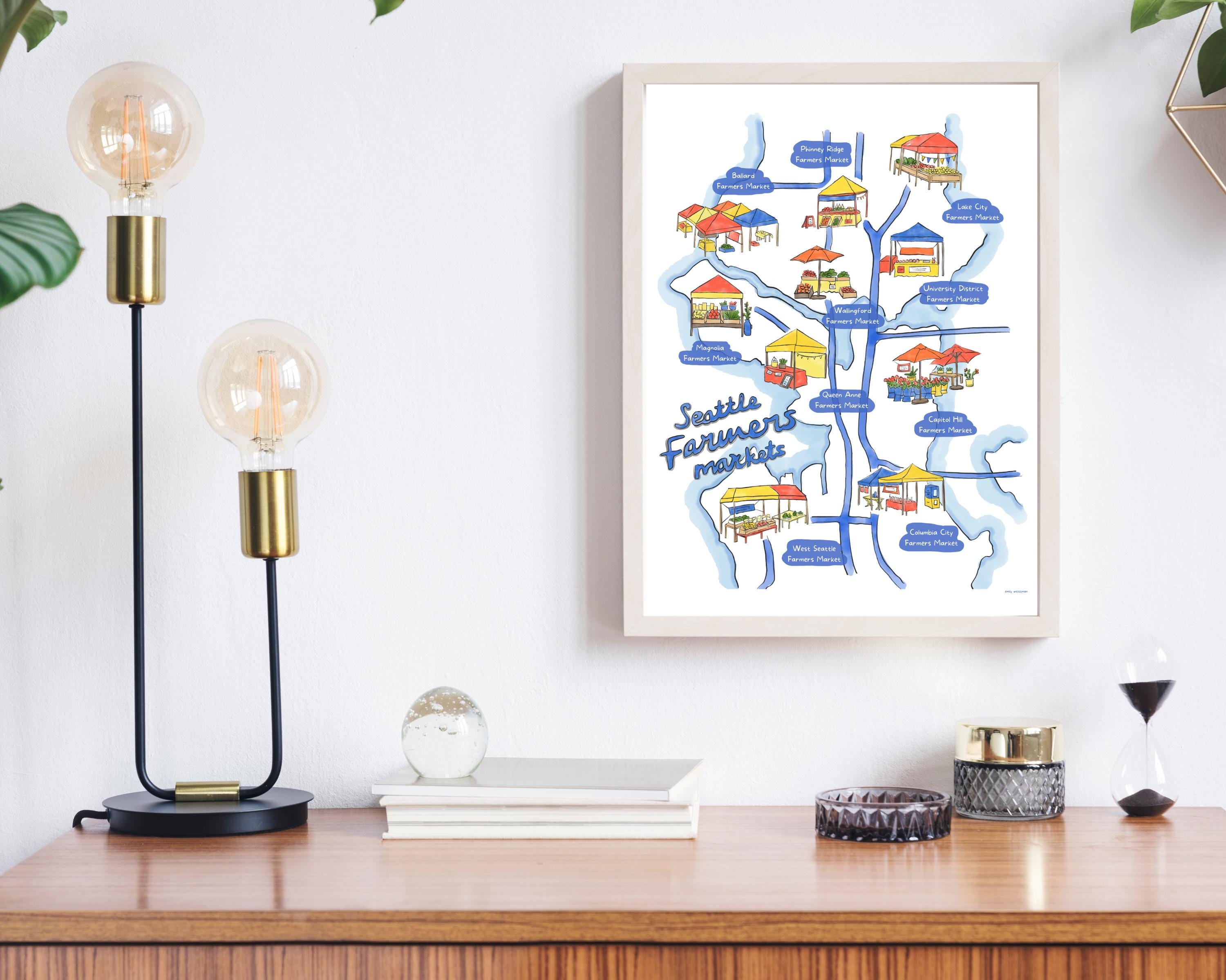 Farmers Markets of Seattle Illustrated Map | Fine Art Print of Original ...