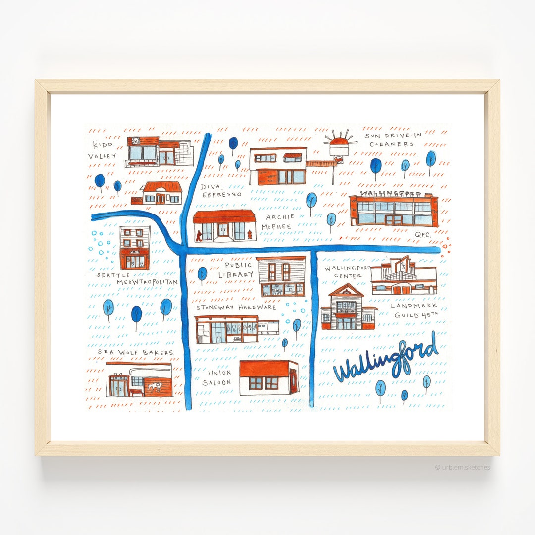 Wallingford Seattle Neighborhood Map | Print of Original Watercolor ...