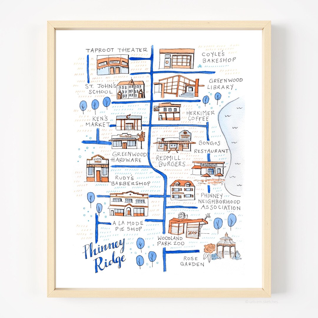 Phinney Ridge Seattle Illustrated Neighborhood Map | Art Print of ...