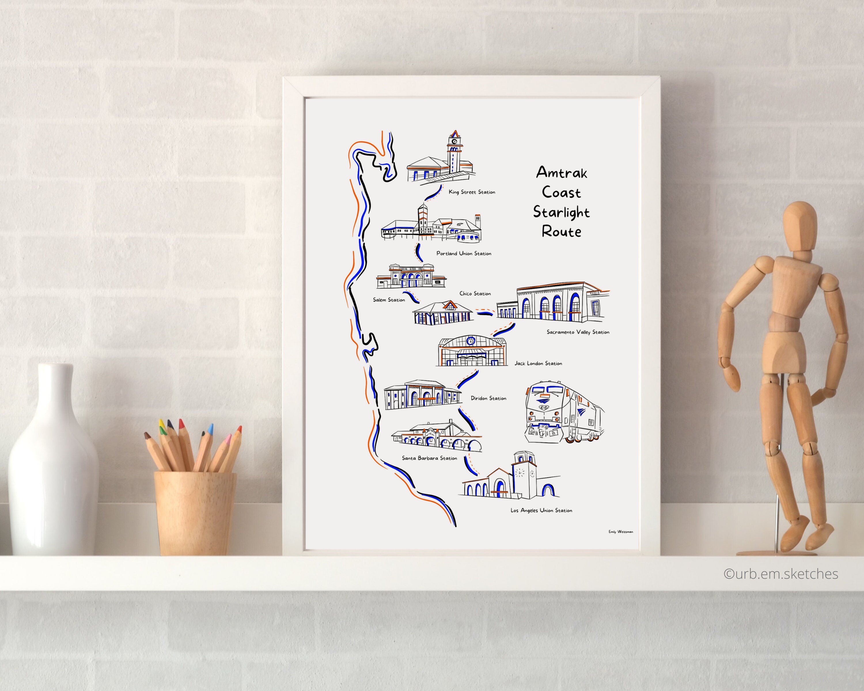 Amtrak Coast Starlight Route Map: Illustrated Train Travel Art Print - Etsy