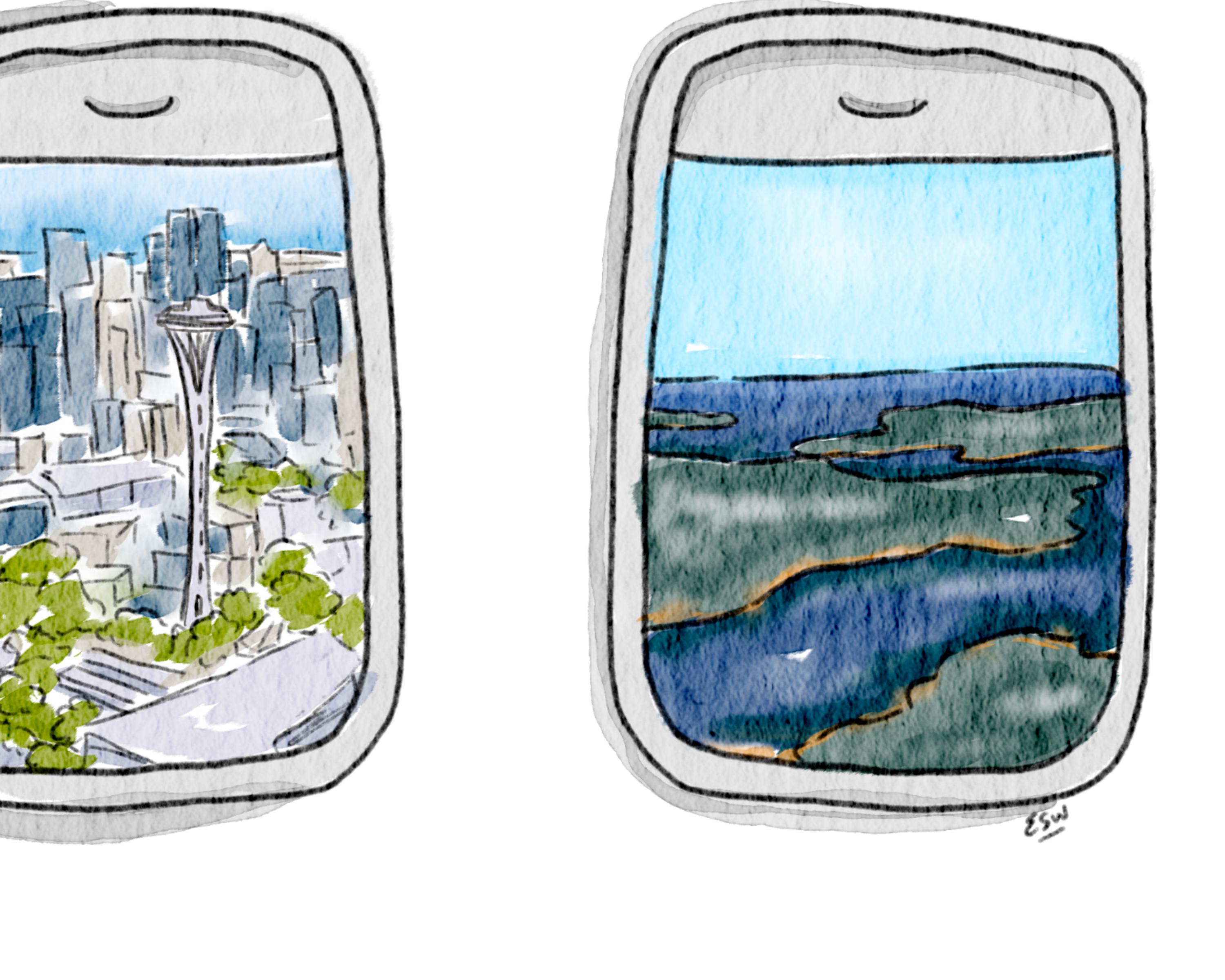 Seattle Airplane Window Views | Print of Original Watercolor Painting ...