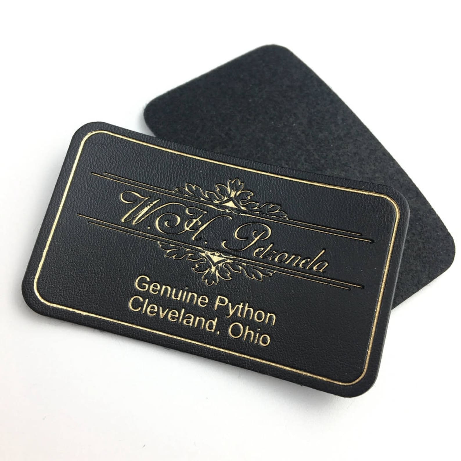 Custom Embossed Logo Black Leather Label - Etsy UK