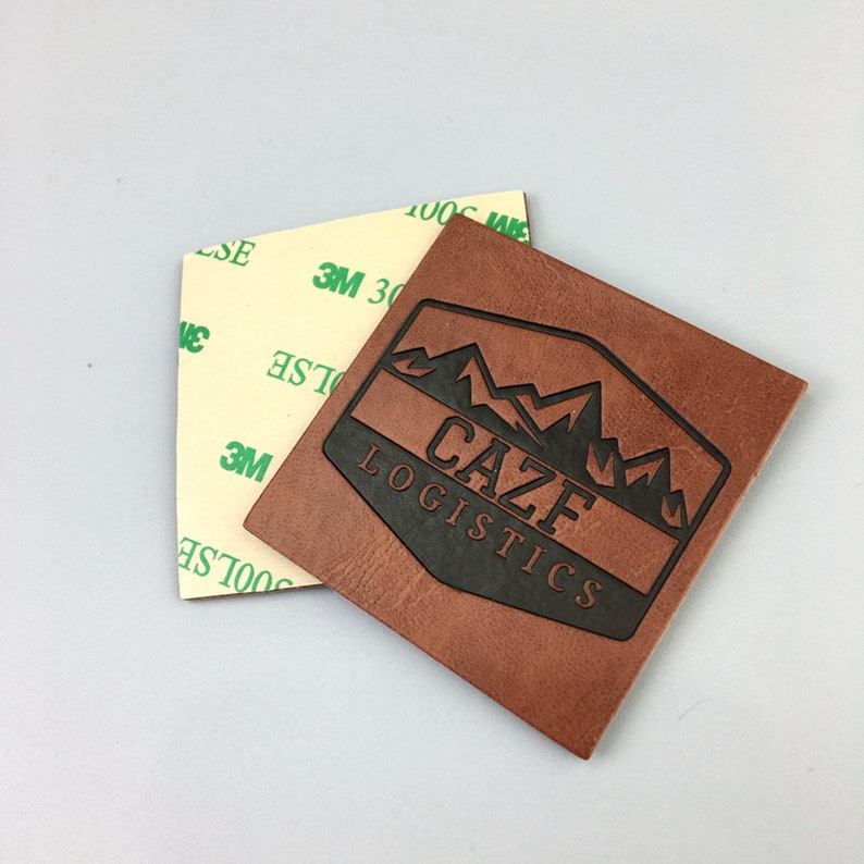 Custom embossed logo iron on leather patches for clothingpu | Etsy