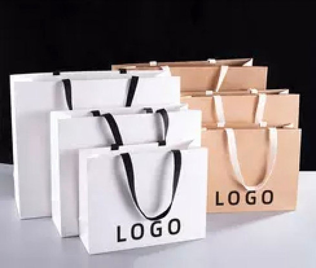 100 Custom Paper Bags With Handles, Custom Shop Bag With Logo, Custom ...