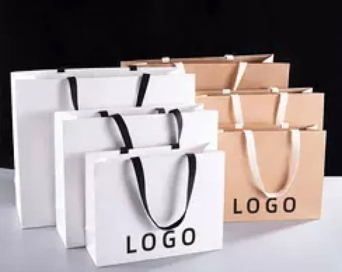 100 Custom Paper Bags With Handles, Custom Shop Bag With Logo, Custom ...