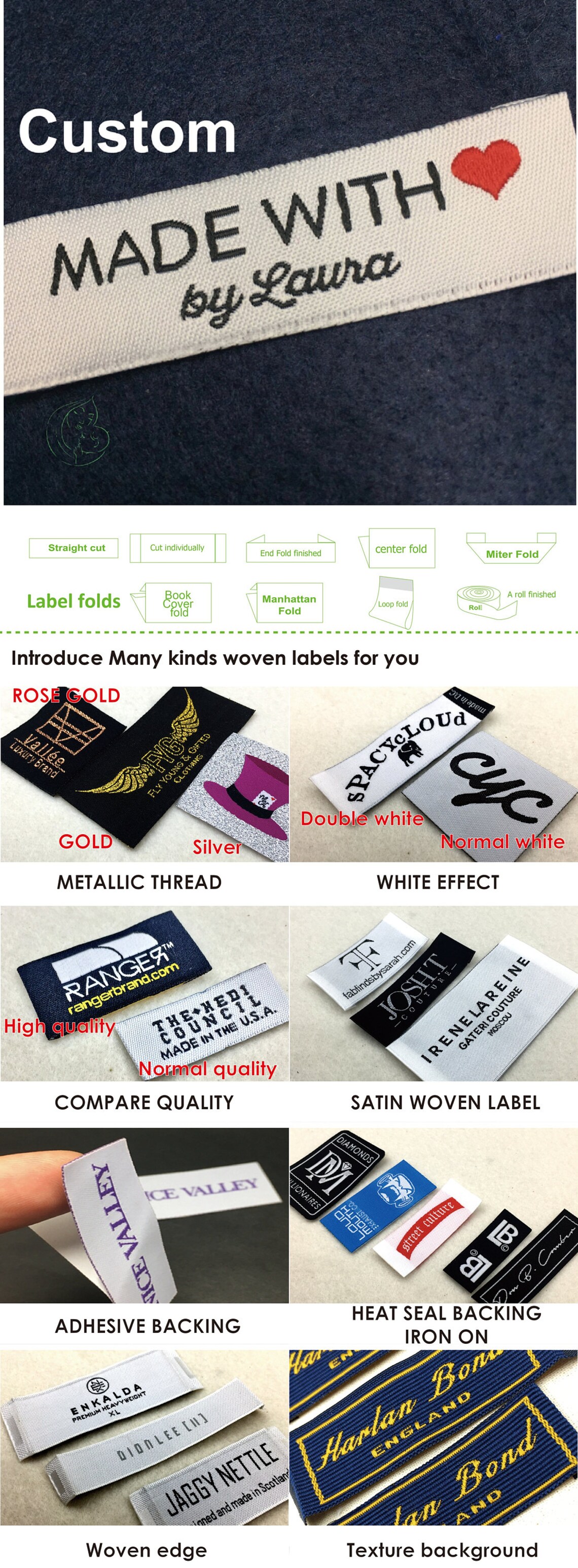 100 Pcs Custom Woven Label Fabric Cloth Labels Customized | Etsy
