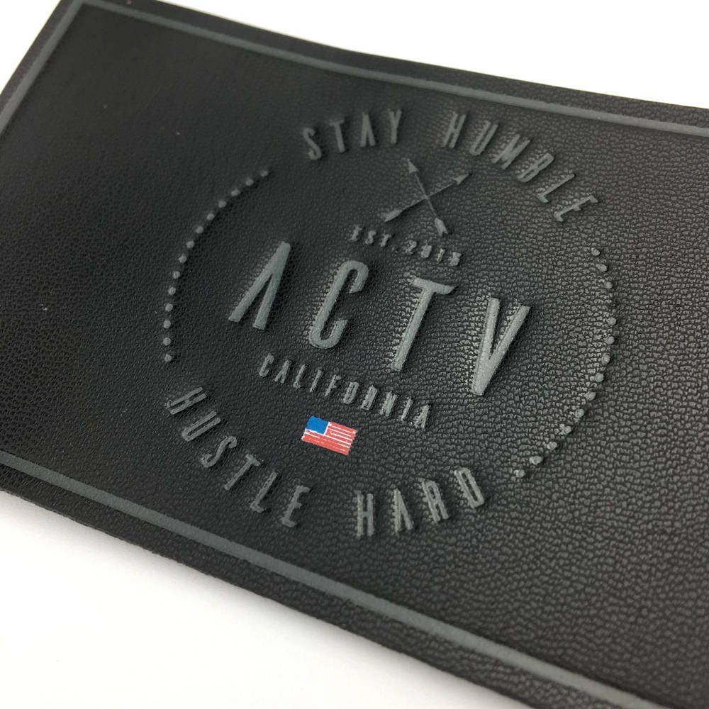 Custom Embossed Logo Black Leather Label - Etsy UK