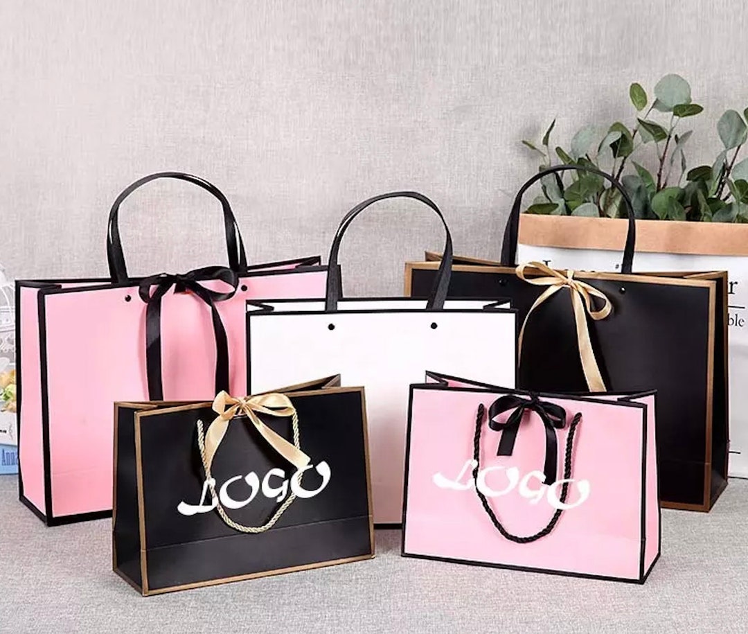 100 Custom Paper Bags With Handles, Custom Shop Bag With Logo, Custom ...