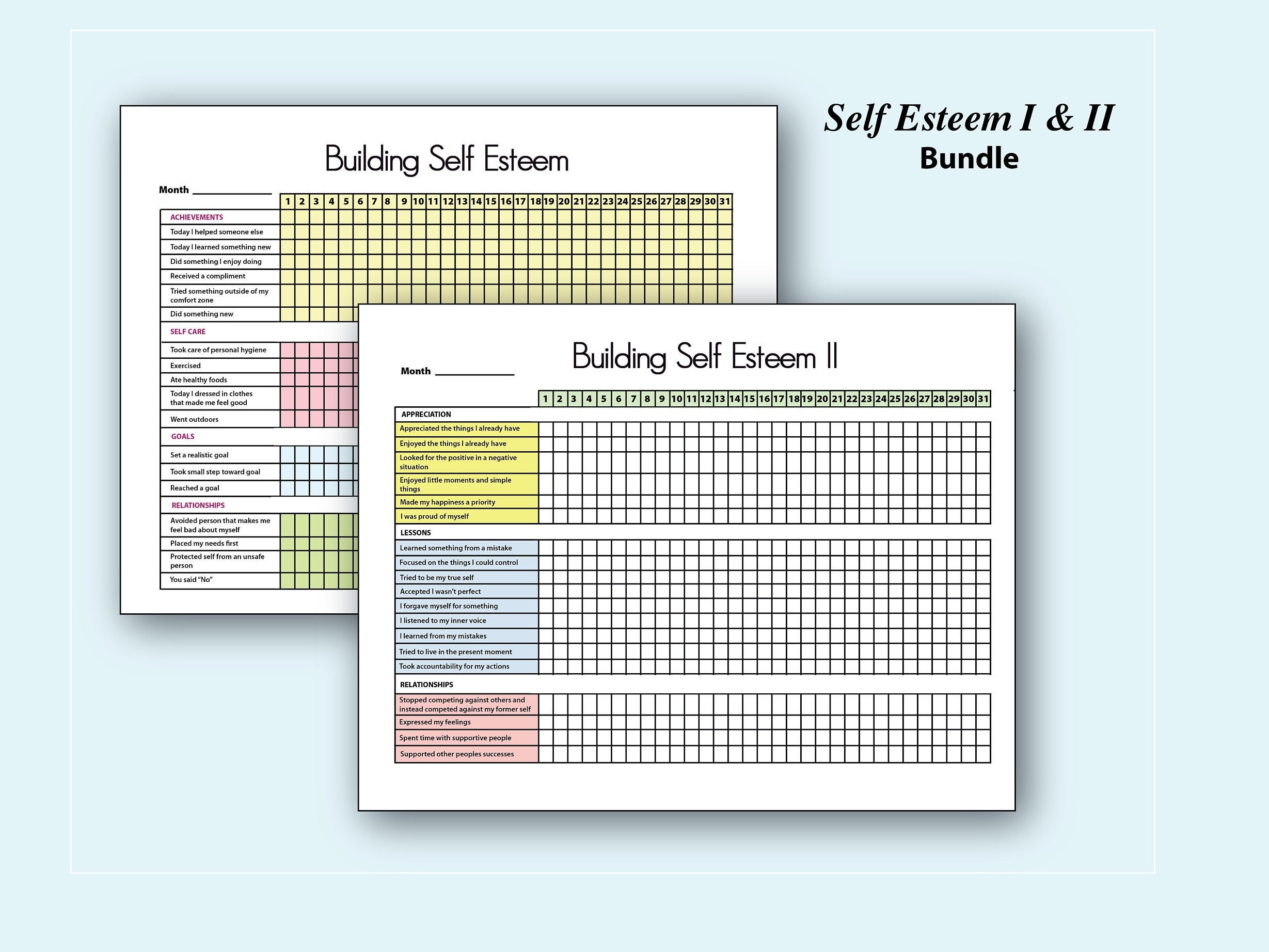 Self-esteem Building Trackers I & II Printable - Etsy