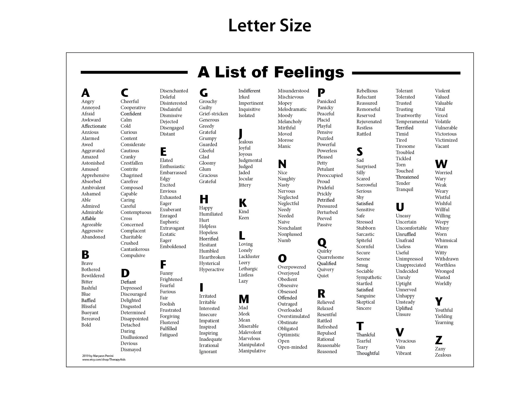 List of Feelings Printable - Etsy Australia