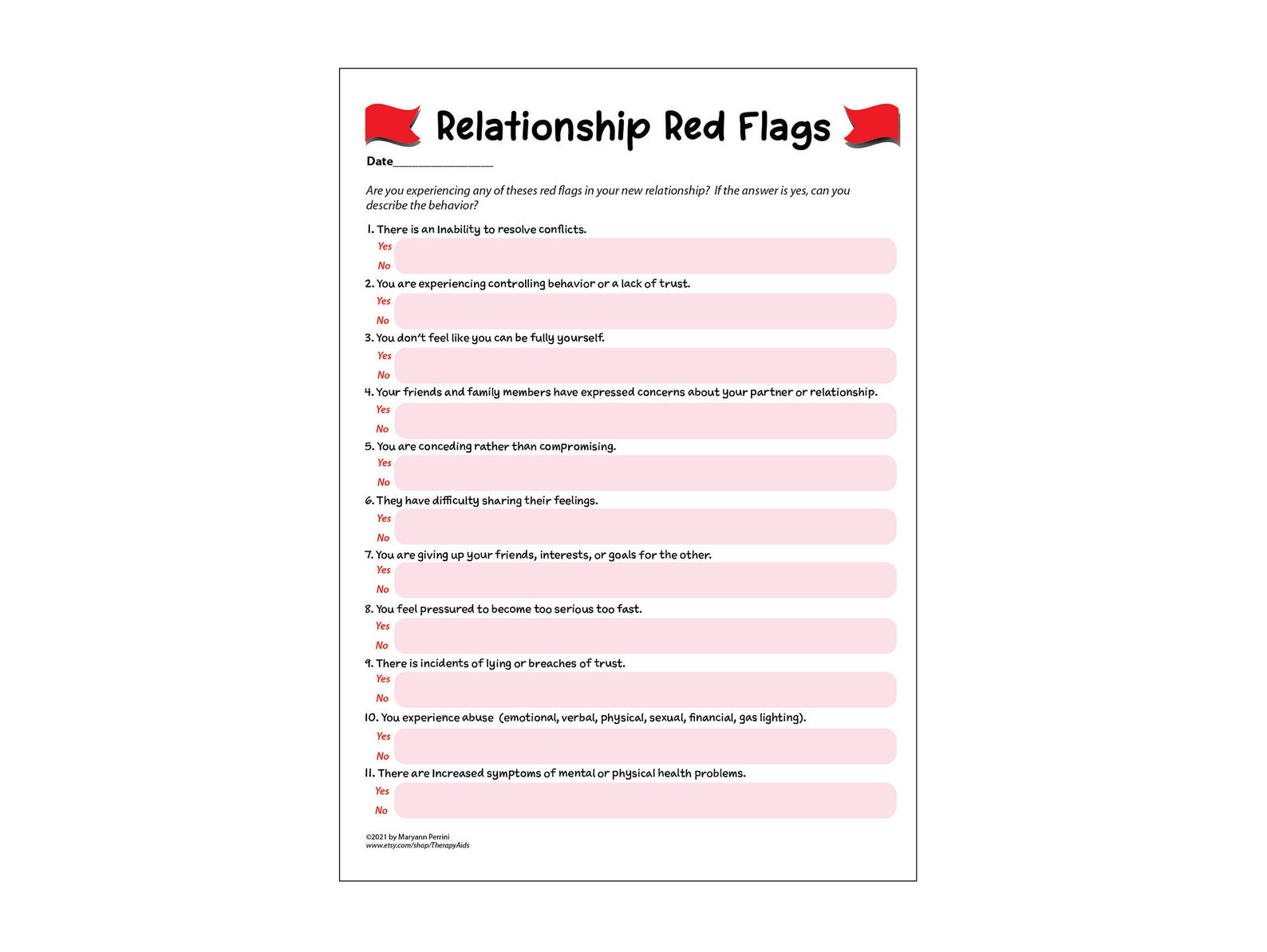 New Relationship Red Flags With Questionnaire - Etsy