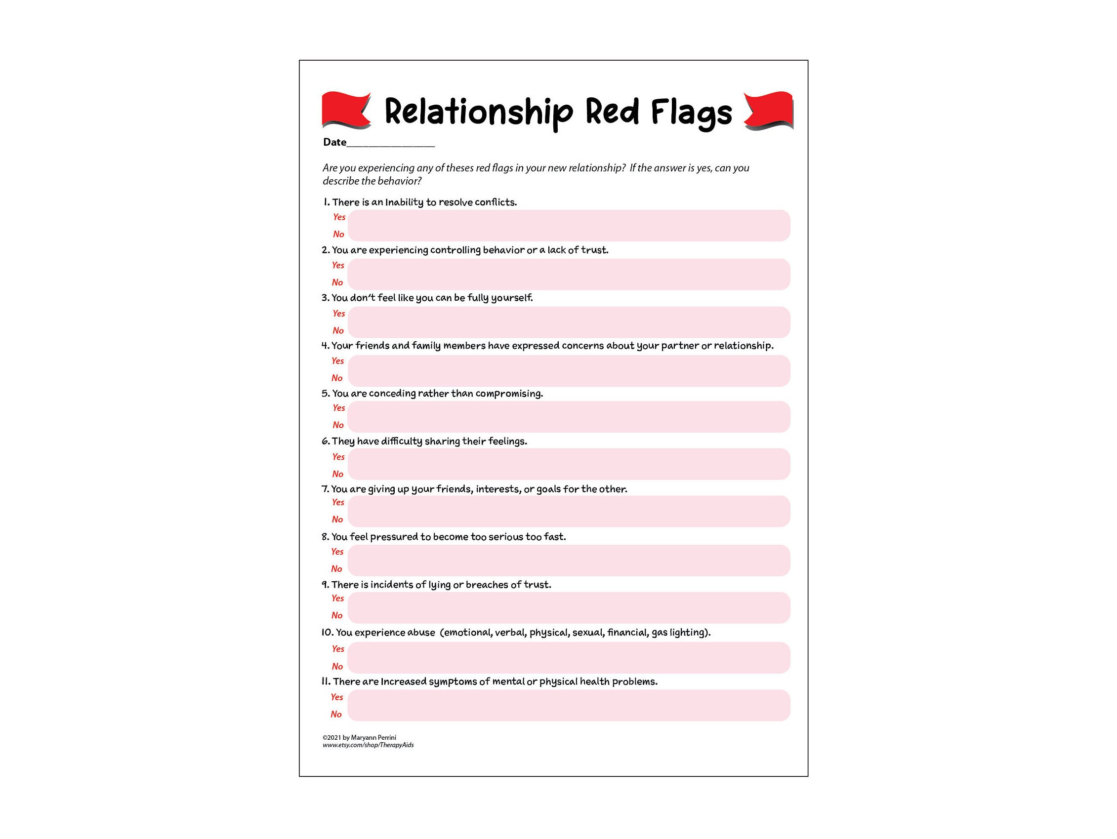 New Relationship Red Flags with Questionnaire | Etsy