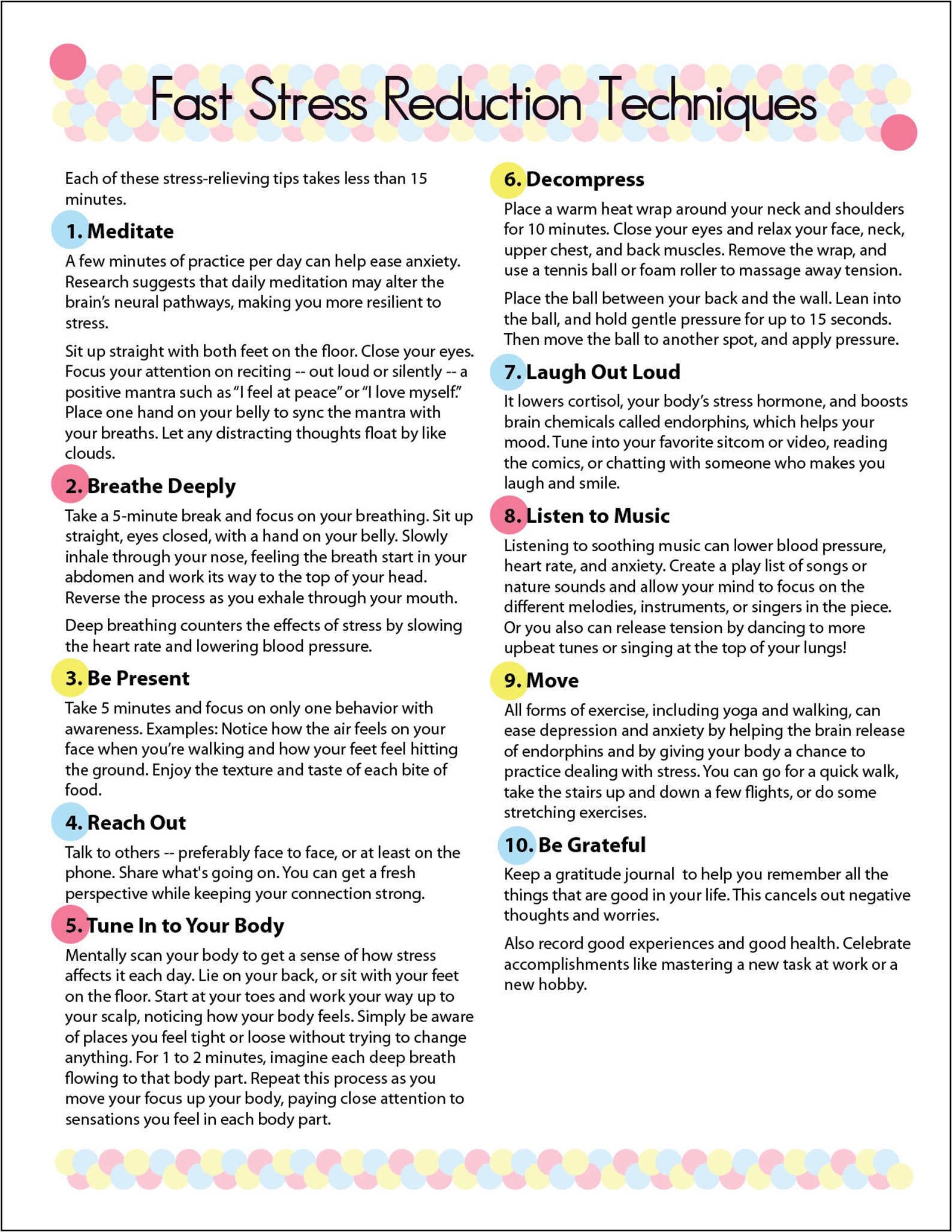 Printable Stress Reduction Tracker With 10 Relaxation Techniques - Etsy