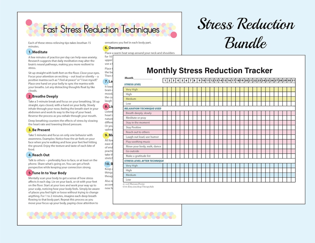Printable Stress Reduction Tracker With 10 Relaxation - Etsy Canada