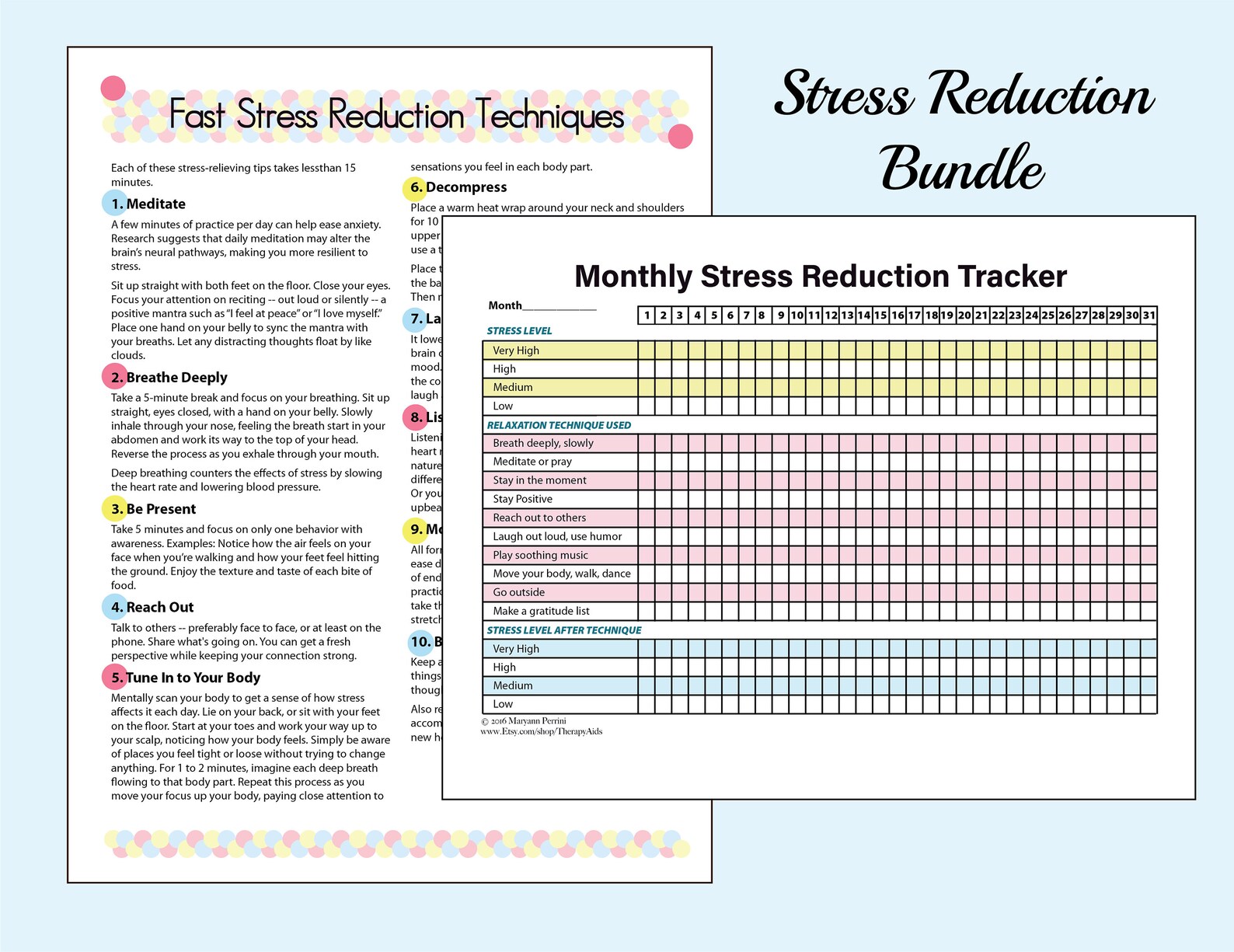 Printable Stress Reduction Tracker With 10 Relaxation Techniques - Etsy