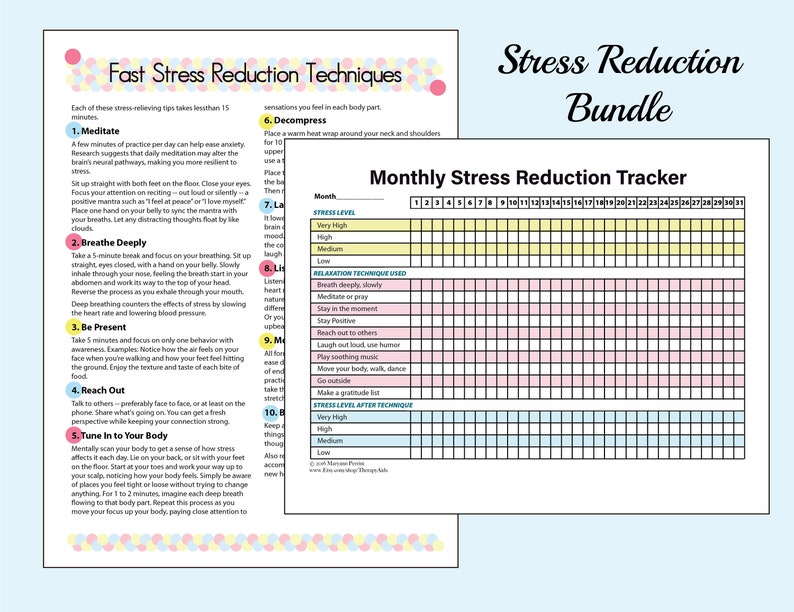 Printable Stress Reduction Tracker With 10 Relaxation Techniques - Etsy