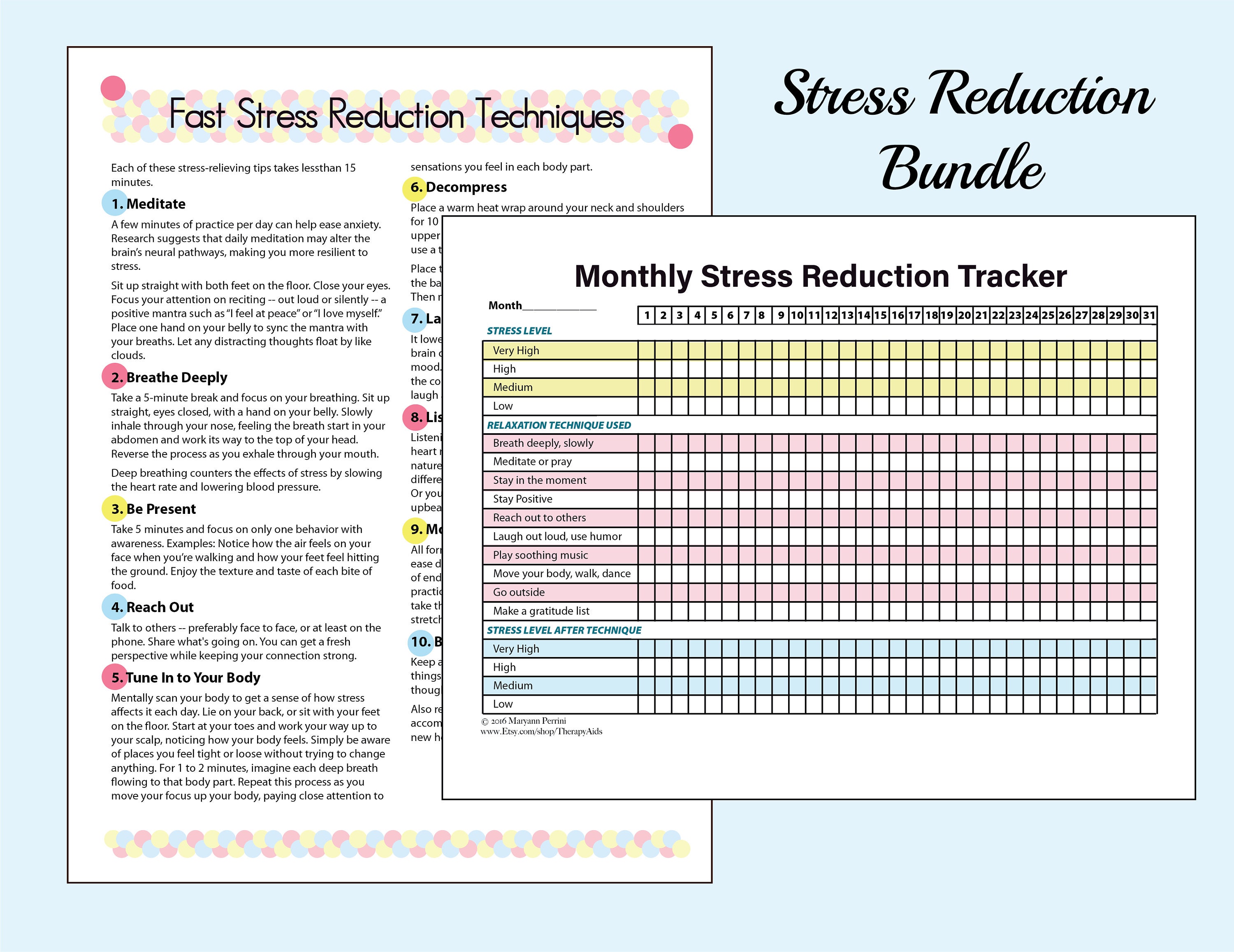 Printable Stress Reduction Tracker With 10 Relaxation Techniques - Etsy
