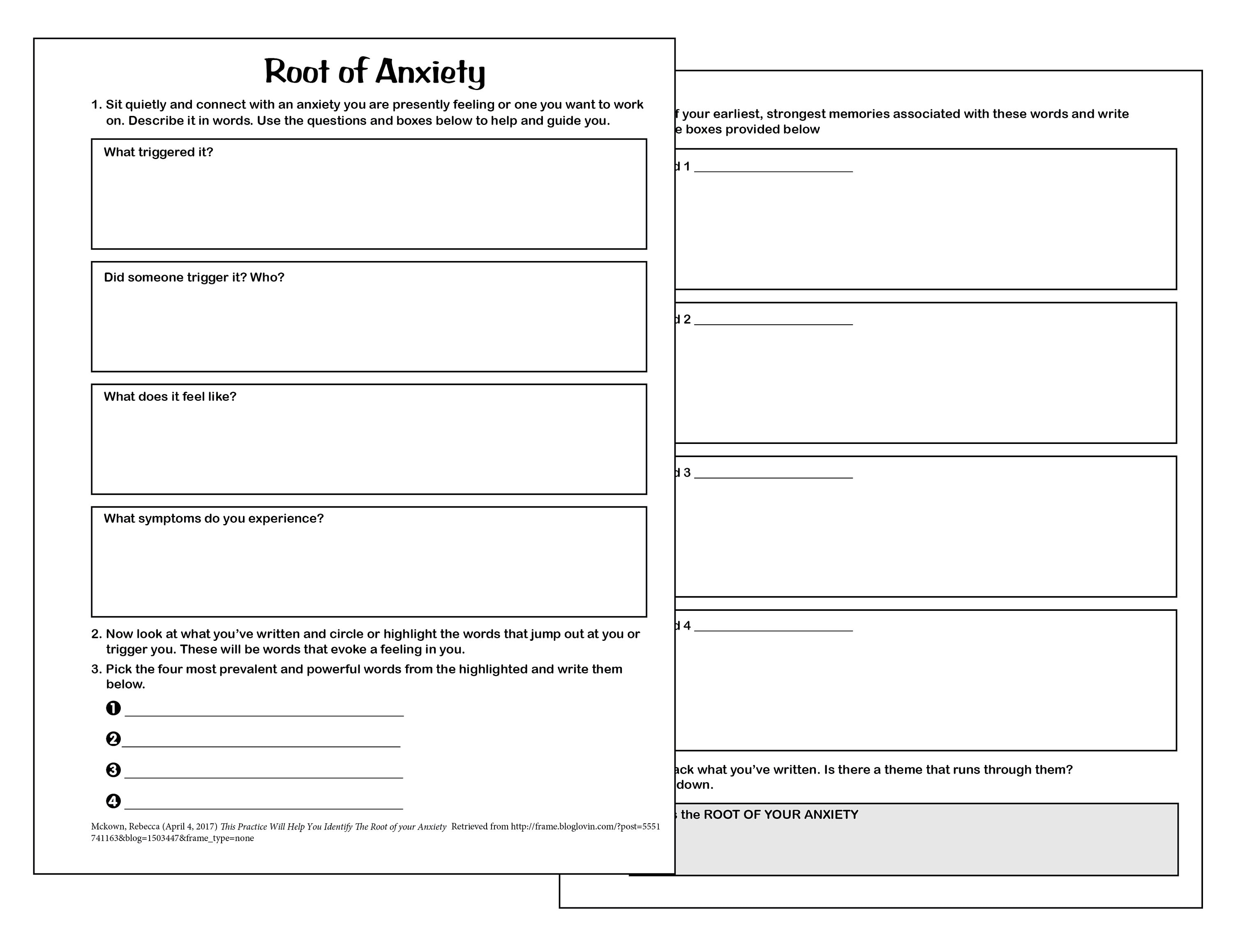 Root of Anxiety Printable Worksheet - Etsy