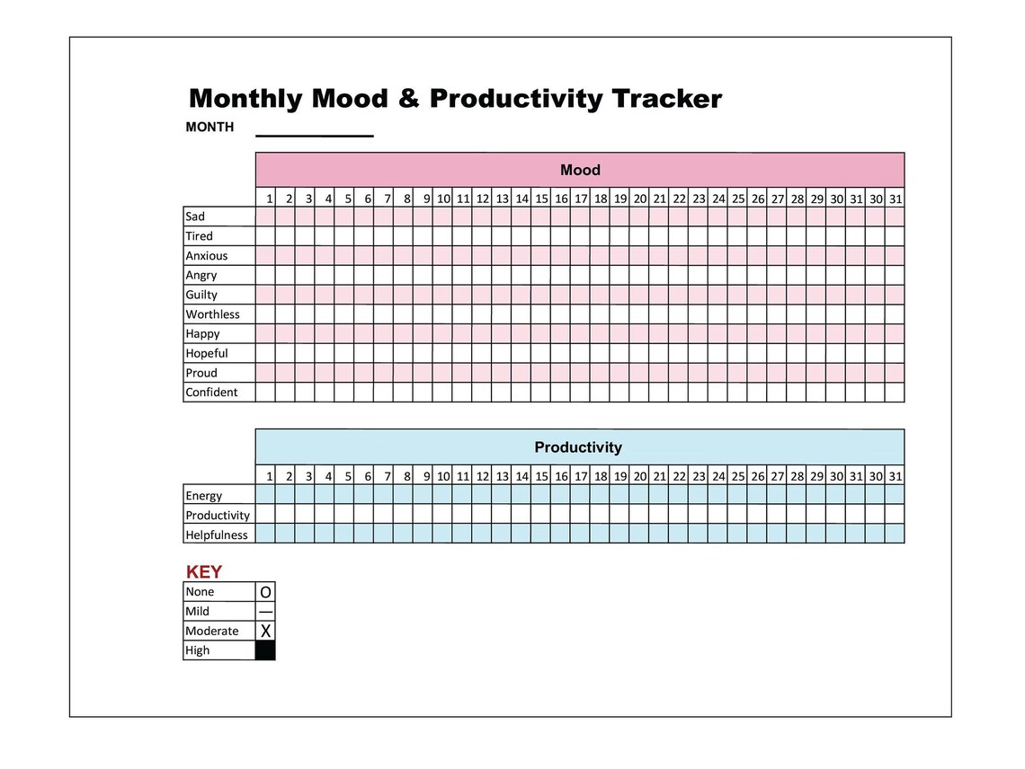 Printable Mood & Productivity Tracker - Etsy