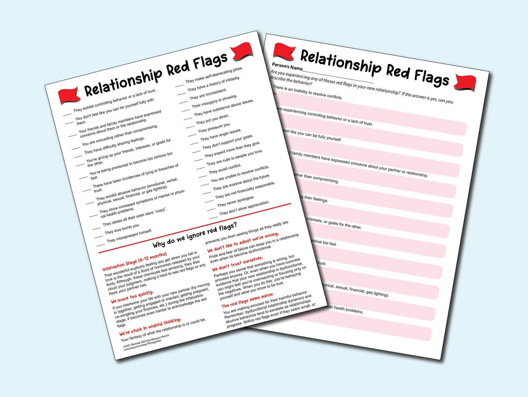 New Relationship Red Flags With Questionnaire - Etsy