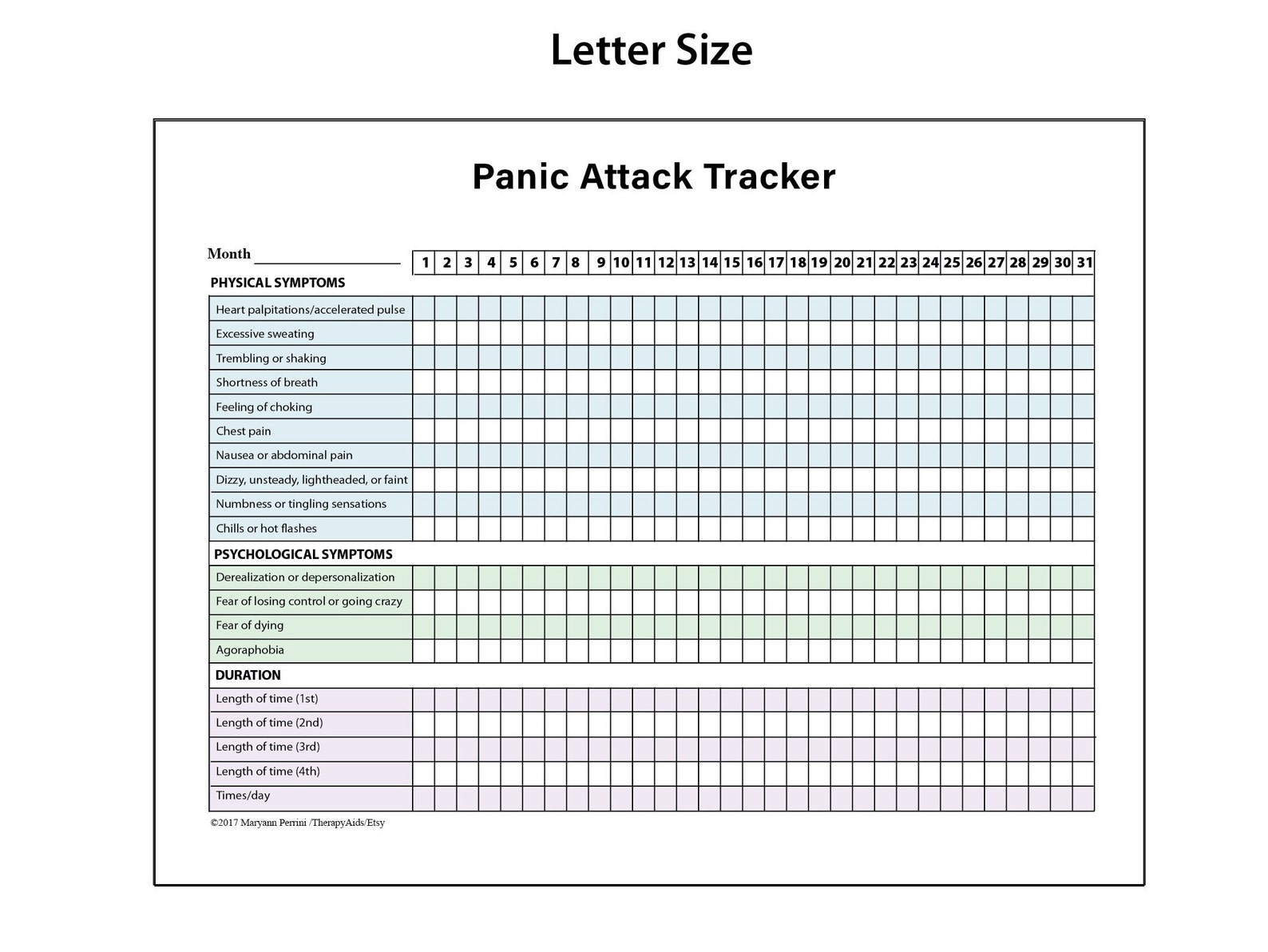 Printable Panic Attack Tracker - Etsy