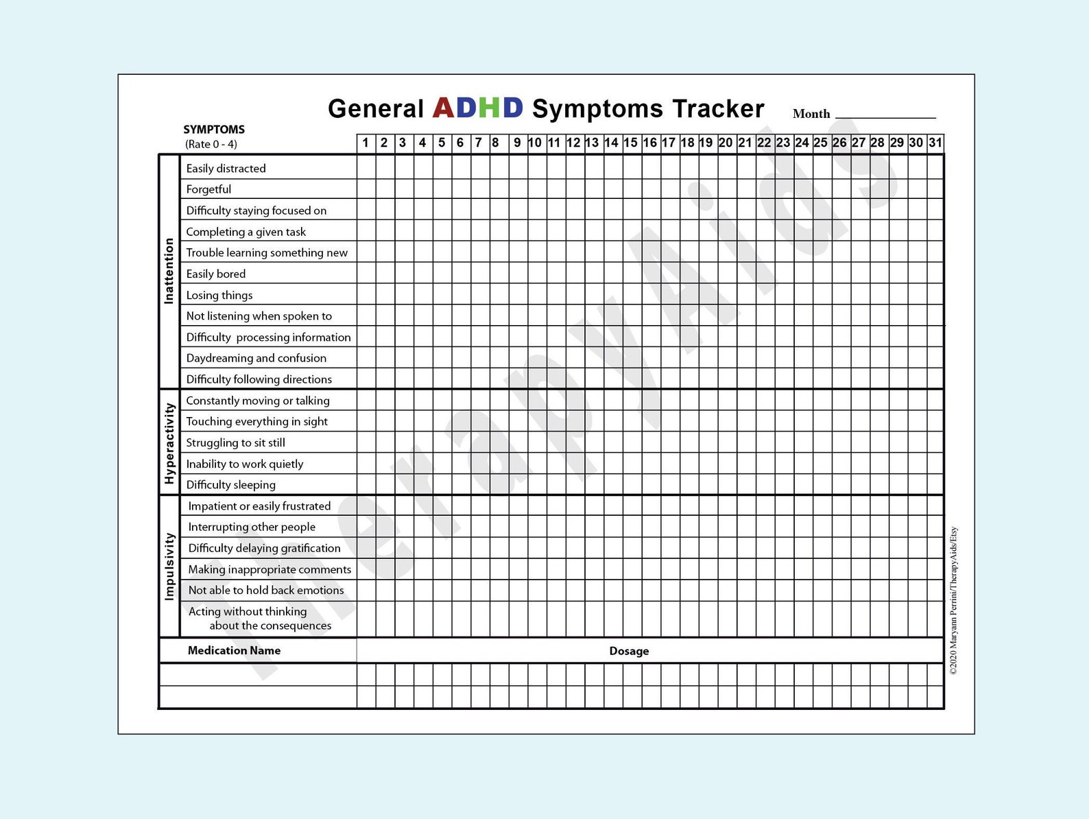 ADHD Symptoms and Medication Tracker, Letter and A4 - Etsy