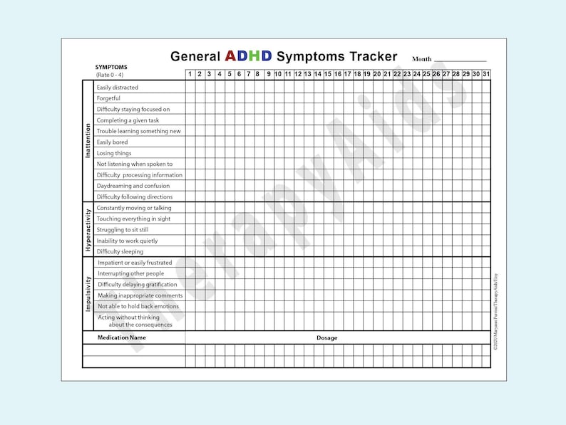 ADHD Symptoms and Medication Tracker, Letter and A4 - Etsy