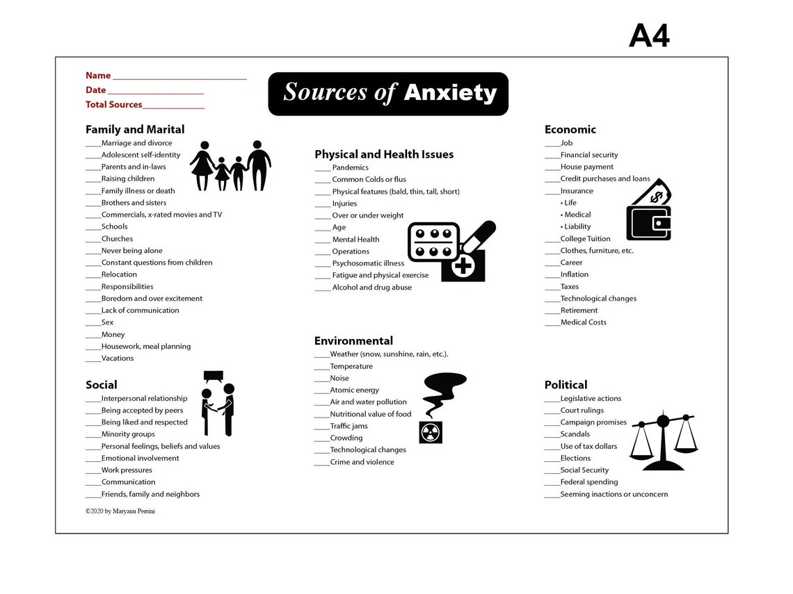 Anxiety Sources Check List Printable - Etsy India