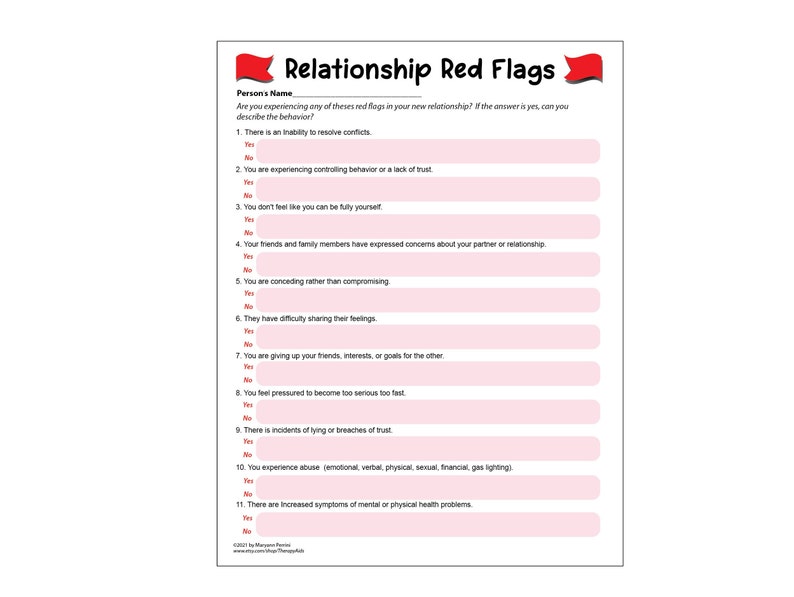 New Relationship Red Flags With Questionnaire - Etsy