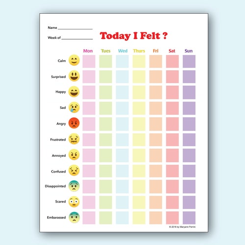 Printable Kids Simple Weekly Mood Tracker Feeling Tracker - Etsy