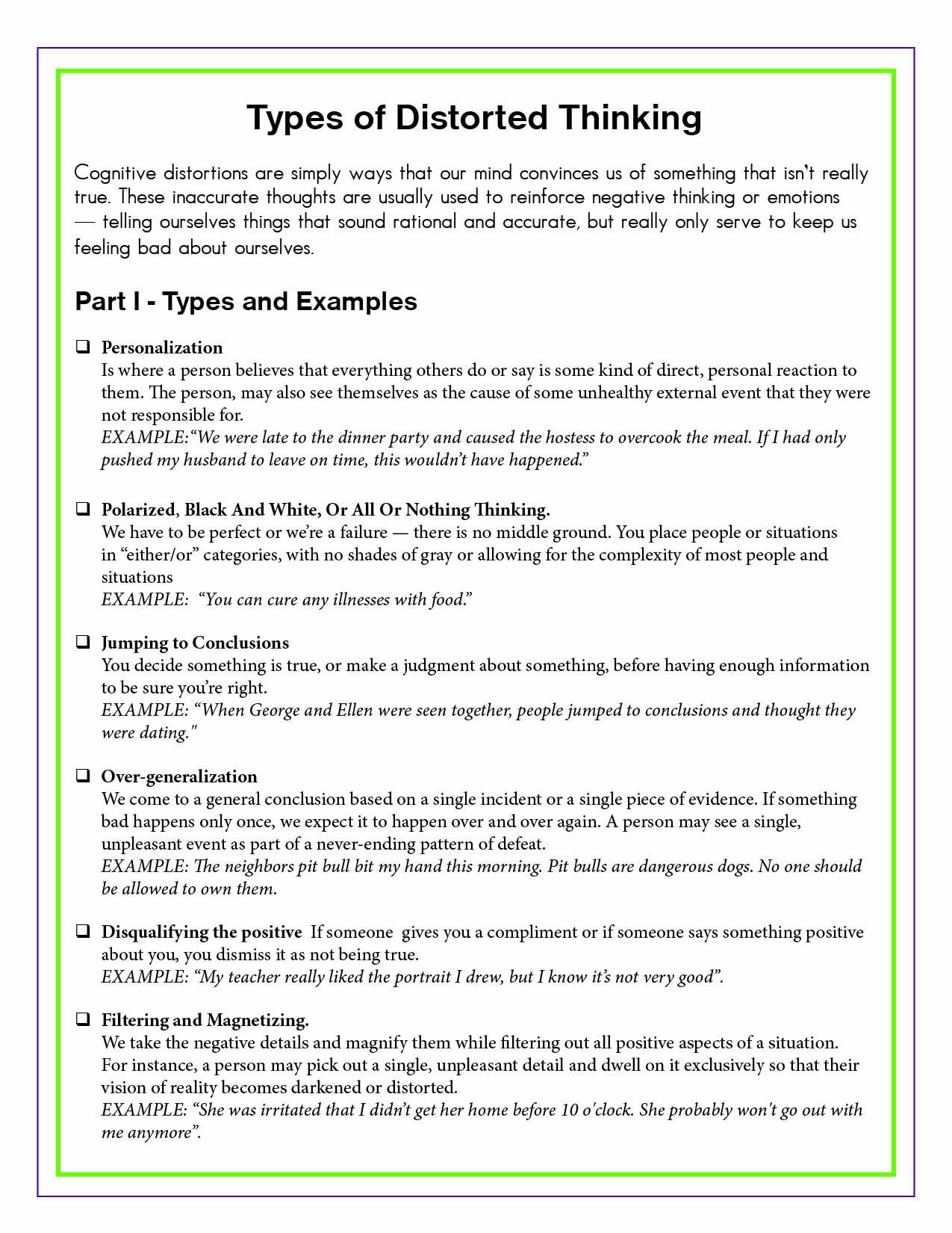 Distorted to Realistic Thinking Printable 4 Page Worksheet - Etsy