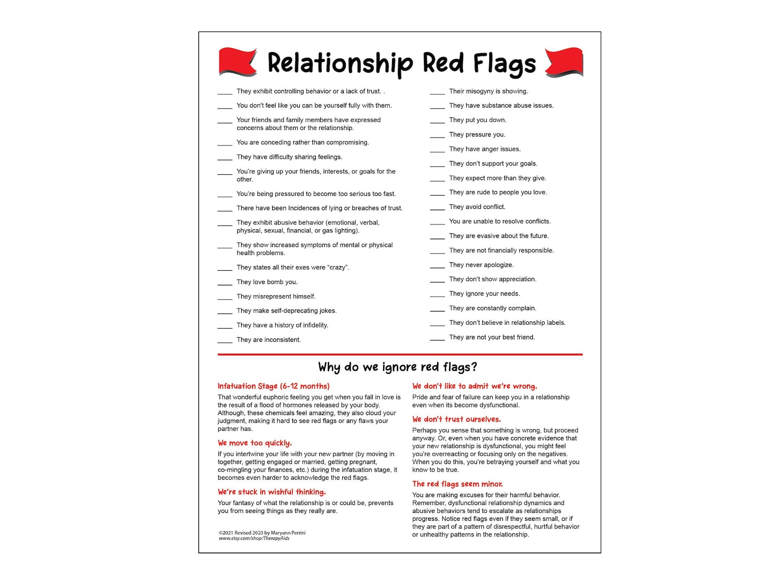 New Relationship Red Flags With Questionnaire - Etsy