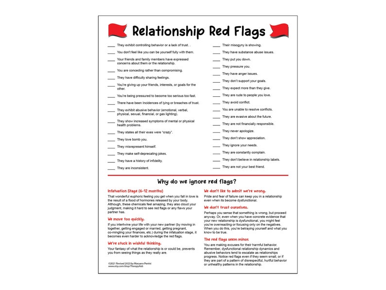 New Relationship Red Flags With Questionnaire - Etsy
