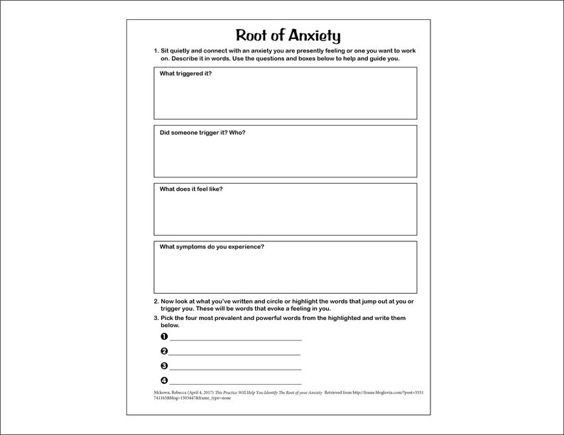 Root of Anxiety Printable Worksheet - Etsy