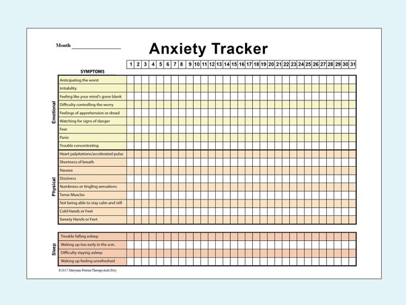 Printable Anxiety Tracker for Emotional & Physical Symptoms | Etsy