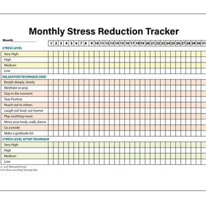 Printable Stress Reduction Tracker With 10 Stress Relief Techniques - Etsy