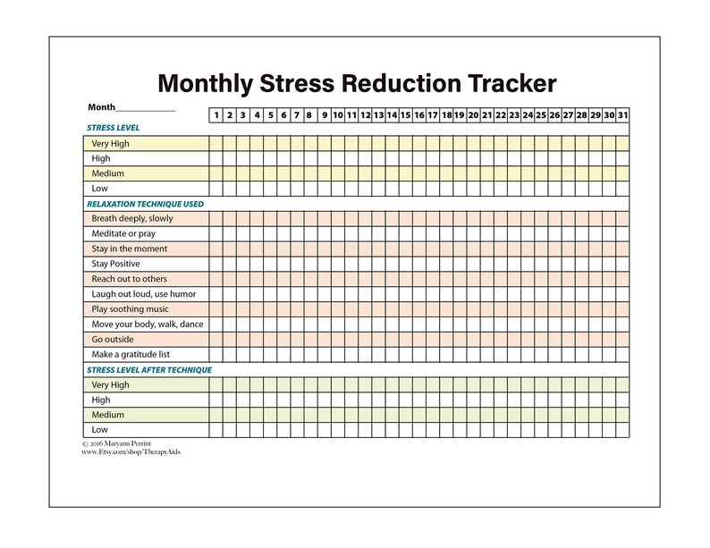 Printable Stress Reduction Tracker With 10 Stress Relief Techniques ...